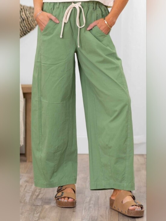 mittoshop | Pants & Jumpsuits | Wide Leg Barrel Pants Light Olive Green ...